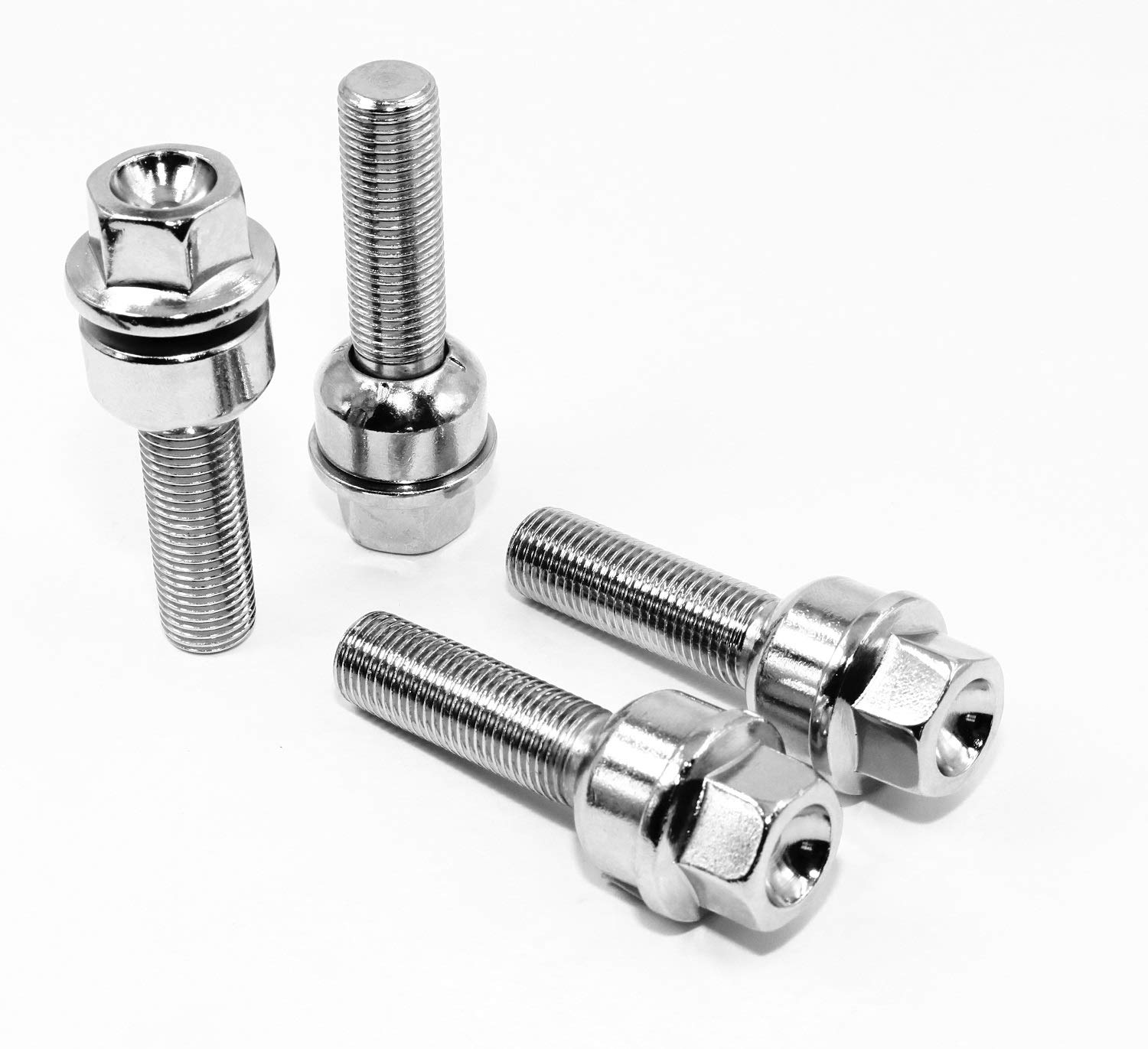 Set of 20 Veritek 14x1.5mm 45mm Extended Thread R14 Radius Chrome Ball Seat Washer Lug Bolts for Porsche Factory Wheels