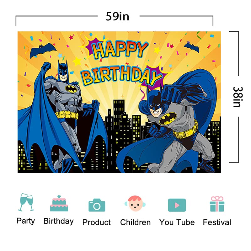 Black Bat Hero Backdrop for Birthday Party Supplies Superhero Batman Baby Shower Banner for Birthday Party Decoration 5x3ft