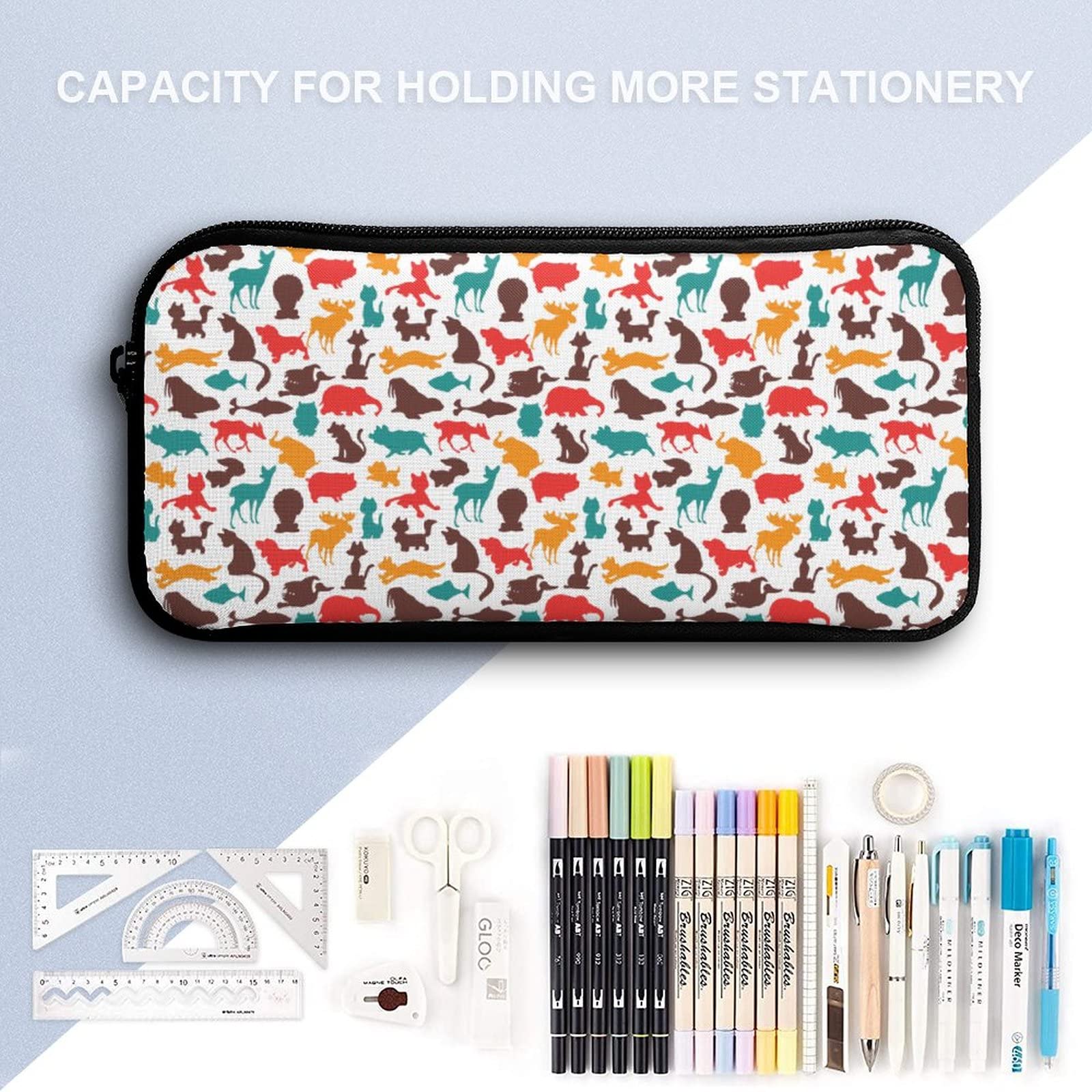 Elk Cat Elephant Owl Pencil Case Stationery Pen Pouch Portable Makeup Storage Bag Organizer Gift
