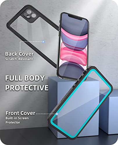 WIFORT iPhone 11 Waterproof Case - Built-in Screen Protector Water Resistant Cover Protective Drop Protection Hard, Shockproof Full Body Defender Tough Military Grade - 6.1" Teal