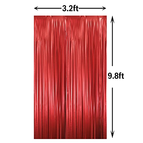GOER 6.4 ft x 9.8 ft Metallic Tinsel Foil Fringe Curtains,Pack of 2 Party Streamer Backdrop for Birthday,Graduation Decorations and New Year Eve (Matte Red)