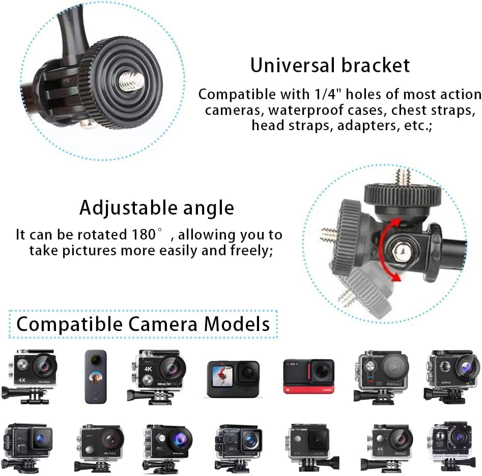 VVHOOY Aluminum Bike Bicycle Motorcycle Handlebar Mount Adapter Compatible with Gopro Hero 11/10/9/8/7/6/5/4/AKASO Brave 4/5/6 Plus/7 le/v50/EK7000/Exprotrek/Dragon Touch/WOLFANG Action Camera