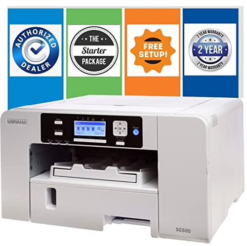 Sawgrass UHD Virtuoso SG500 Sublimation Printer Starter Bundle with Inks, Sublimax Paper, 3 Tapes,10-Piece Sublimation Blanks Pack & SG500 Printer Dust Cover, White