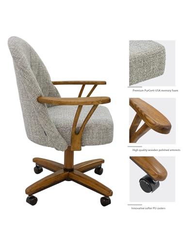 Chromcraft Caster Swivel Tilt Dining Chairs, Luxe Casual Wooden Arm All-Metal Pedestal Base Chairs with Rolling Wheels for Kitchen(Fonzo Marble-Medium Oak)