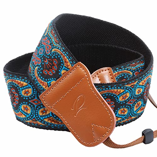 Mystic Blue Camera Strap - Double Layer Cowhide Ends,2" Pure Cotton Embroidered Woven Camera Strap,Universal Neck & Shoulder Strap Adjustable for All DSLR / SLR Cameras,Gift for Photographers