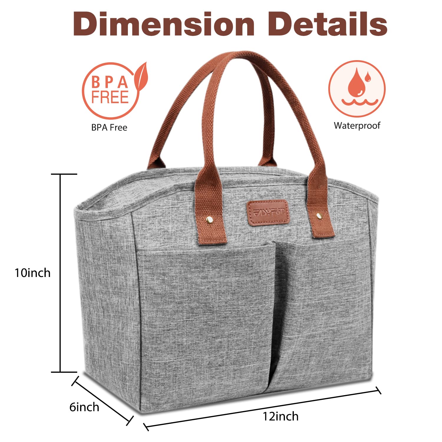 Lunch Bags for Women Insulated Thermal Lunch Tote Bag Durable Large Lunch Box Container Drinks Holder for Adults Men Work College Picnic Beach Park, Grey