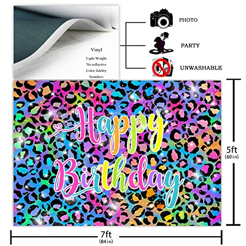 Avezano Neon Rainbow Leopard Birthday Backdrop for Girl's Sparkly Paint Splatter Cheetah Party Decorations Photography Background Rainbow Leopard Print Pattern Party Photoshoot Backdrops (7x5ft)
