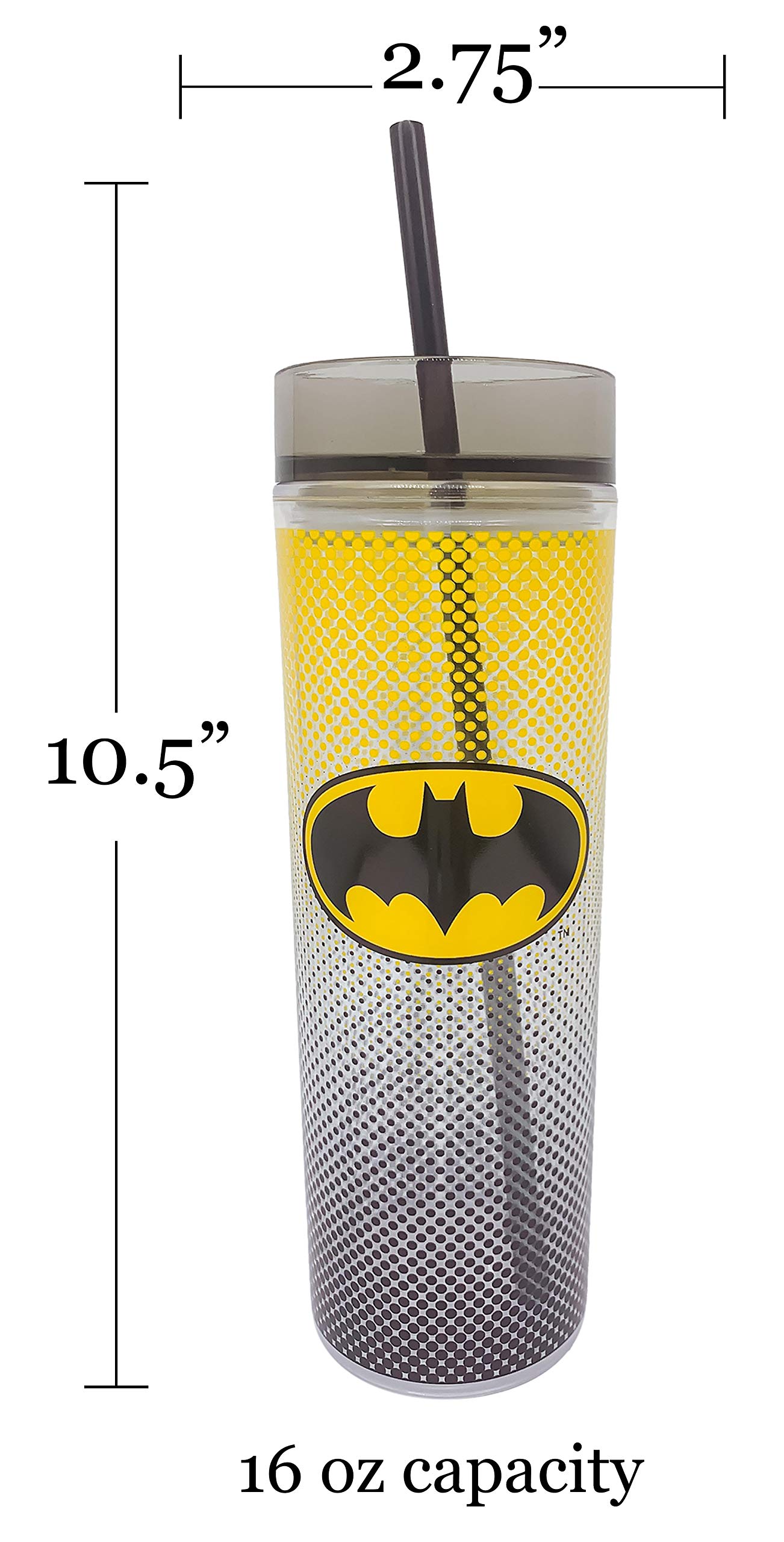 Spoontiques - Tall Cup with Straw - Acrylic Drinkware with Coordinated Lid and Straw - Batman, multicolor, 10.5" h (22101)