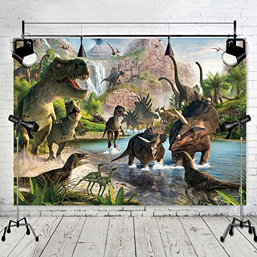 Qian Dinosaur Photography Background 3D Dinosaur Photo Studio Props Booth Party Decoration Backdrops Vinyl 5x3FT ly022