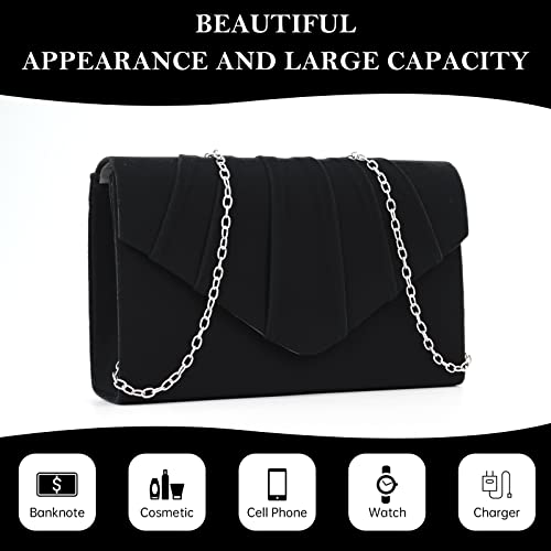 KUANG! Women's Evening Clutch Bag Velvet Pleated Envelope Clutch Handbag for Bridal Wedding Party