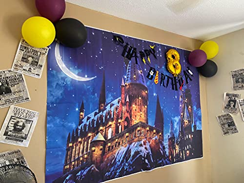 GYA 7x5ft Magic Castle Backdrop-Wizard School Night Sky Moon Photography Background Halloween Decoration Children Birthday Party Banner Photo Booth Props,7x5FT(210x150cm)