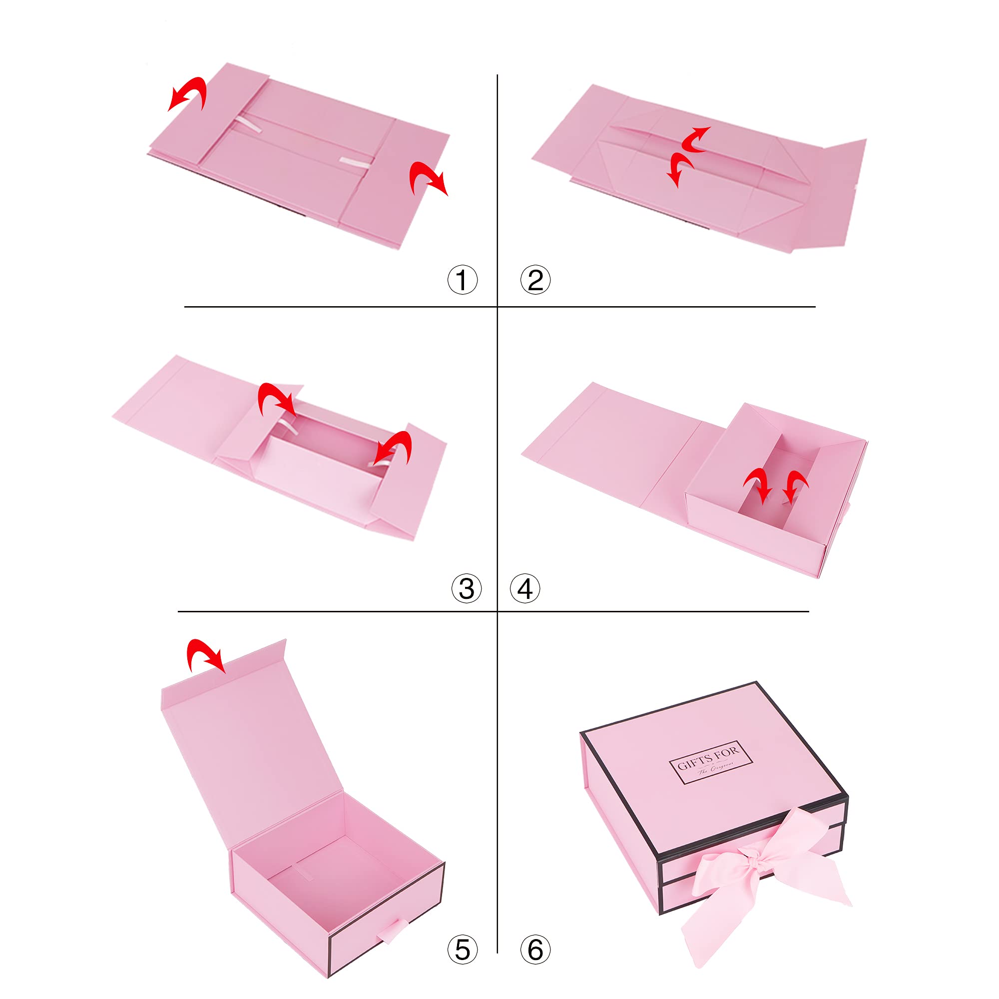 JiaWei Gift Box 9.4x9.4x3.7 Inches, Luxury Gift Boxes with Lid and Ribbon, Magnetic Hard Cardboard Gift Box, Collapsible Bridesmaid Proposal Box, Decorative Box for Presents, Wedding, Birthday(Pink)