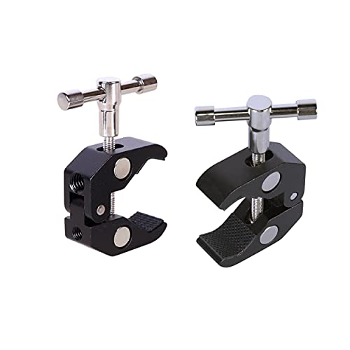 QYXINC 2Pack Super Clamp with 1/4 and 3/8 Thread Camera Clamp Mount,Crab Clamp Rod Clamp Clip for Cameras, Rods, Lights, Hooks, Shelves, Cross Bars, etc