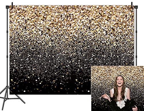 Vinyl 8X6FT Gold and Black Photography Backdrop Sequin Spot Bokeh Starry Sky Background Supplies Wedding Baby Portrait Shooting Photo Booth Props