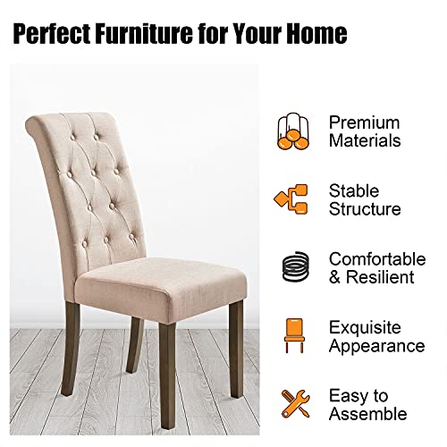 Tonfei Dining Chair Aristocratic Style Dining Chair Noble and Elegant Solid Wood Tufted Dining Chair Dining Room Set (Set of 2) (beige)