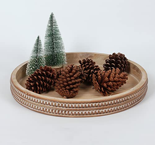 Carah & Cossh Round Wooden Serving Tray, Whitewashed Round Decorative Wood Tray , Round Farmhouse Rustic Decorative Tray, Perfect for Storage and Display (Brown)