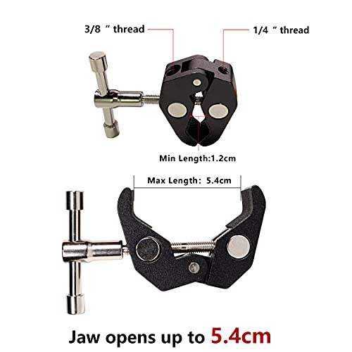 QYXINC 2Pack Super Clamp with 1/4 and 3/8 Thread Camera Clamp Mount,Crab Clamp Rod Clamp Clip for Cameras, Rods, Lights, Hooks, Shelves, Cross Bars, etc