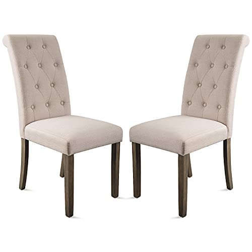 Tonfei Dining Chair Aristocratic Style Dining Chair Noble and Elegant Solid Wood Tufted Dining Chair Dining Room Set (Set of 2) (beige)