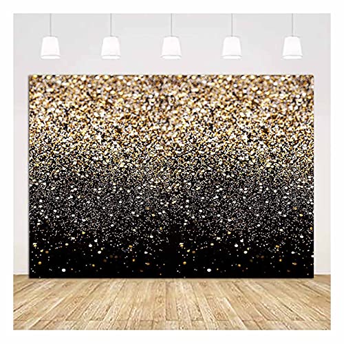 Vinyl 8X6FT Gold and Black Photography Backdrop Sequin Spot Bokeh Starry Sky Background Supplies Wedding Baby Portrait Shooting Photo Booth Props
