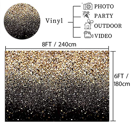 Vinyl 8X6FT Gold and Black Photography Backdrop Sequin Spot Bokeh Starry Sky Background Supplies Wedding Baby Portrait Shooting Photo Booth Props