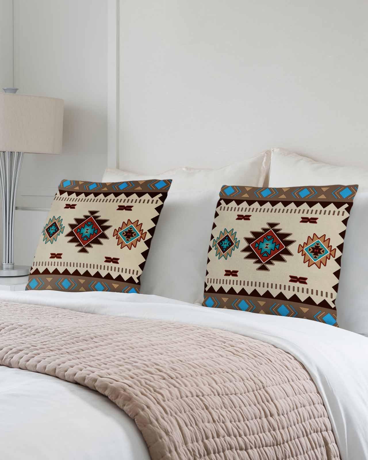 2 Packs Decorative Cotton Throw Pillow Covers, Native Americans in The US Totem Indian Style Geometric 20 x 20 Inch Square Reversible Soft Cushion Case for Couch Bedroom Sofa Living Room Chair Car
