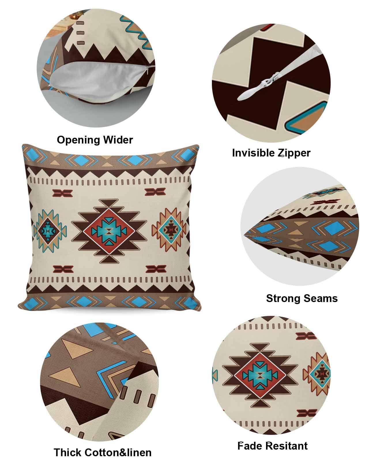 2 Packs Decorative Cotton Throw Pillow Covers, Native Americans in The US Totem Indian Style Geometric 20 x 20 Inch Square Reversible Soft Cushion Case for Couch Bedroom Sofa Living Room Chair Car