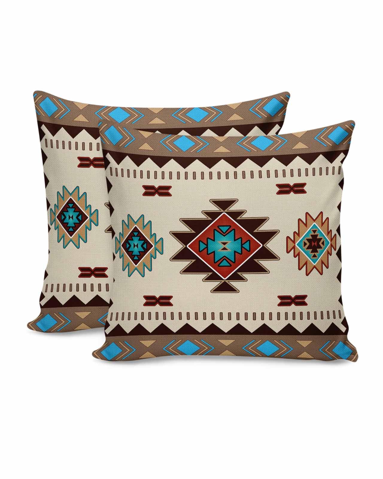 2 Packs Decorative Cotton Throw Pillow Covers, Native Americans in The US Totem Indian Style Geometric 20 x 20 Inch Square Reversible Soft Cushion Case for Couch Bedroom Sofa Living Room Chair Car