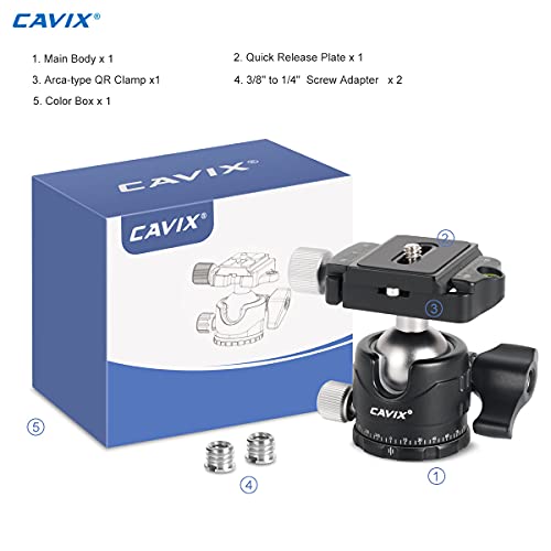 Low Profile Ball Head, CAVIX H-29S Camera Tripod Head Metal Ball Head with Arca Swiss Quick Release Plate Bubble Level Load Capacity 22 Lbs/10kg…