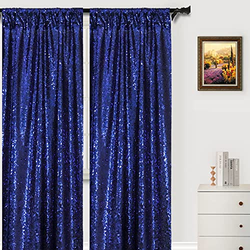 AMZLOKAE Sequin Curtains 2 Panels 2FTx8FT Navy Blue Sequin Curtain Backdrop Sequin Window Curtains Photography Backdrop Glitter Backdrop for Birthday Party Navy Fabric Sparkle Sequin Backdrop