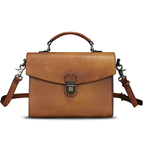 Genuine Leather Satchel Purse for Women Vintage Handmade Top Handle Handbag Retro Designer Crossbody Bag (Brown)