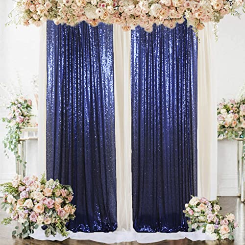 AMZLOKAE Sequin Curtains 2 Panels 2FTx8FT Navy Blue Sequin Curtain Backdrop Sequin Window Curtains Photography Backdrop Glitter Backdrop for Birthday Party Navy Fabric Sparkle Sequin Backdrop