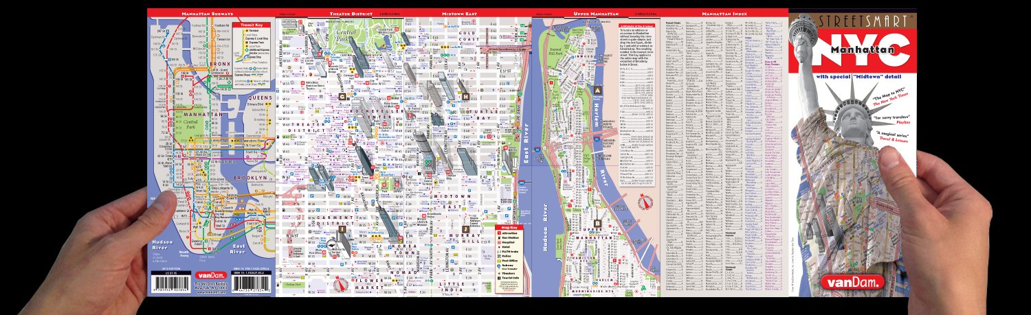 StreetSmart® NYC Map Midtown Edition by Van Dam-Laminated pocket city street map of Manhattan w/ all attractions, museums, sights, hotels, Broadway Theaters & NYC Subway map; 2023 Edition