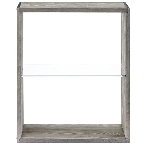 MyGift Wall Mounted Vintage Gray Solid Wood Shelf Rack with Clear Acrylic Shelving, Tabletop Memorabilia and Collectible Storage Shelf