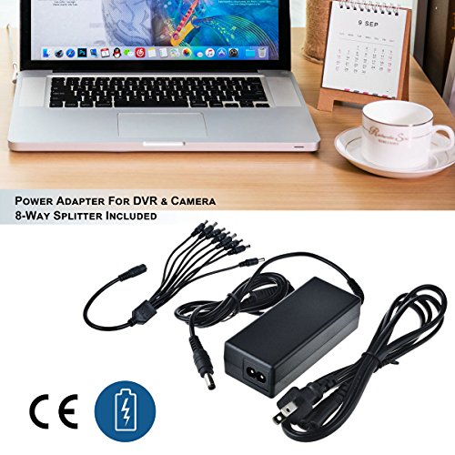 ABLEGRID Charger Compatible with Swann Lorex Q-See Security Camera 12V 5A 60W 2-Prong Plug AC to DC 2.5x5.5mm w/8-Way Power Splitter Cable Power Supply for CCTV Security Camera DVR, LED Strip Lights