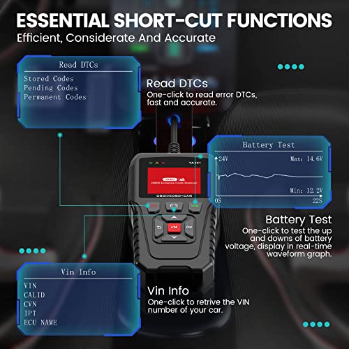 ELMCONFIG OBD2 Scanner, Car OBD2 Scanner Code Reader with 4 Shortcut Keys & Print Function Options, YA301 Upgraded Check Engine Diagnostic Tool for All OBDII Vehicles After 1996
