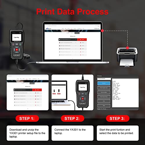 ELMCONFIG OBD2 Scanner, Car OBD2 Scanner Code Reader with 4 Shortcut Keys & Print Function Options, YA301 Upgraded Check Engine Diagnostic Tool for All OBDII Vehicles After 1996