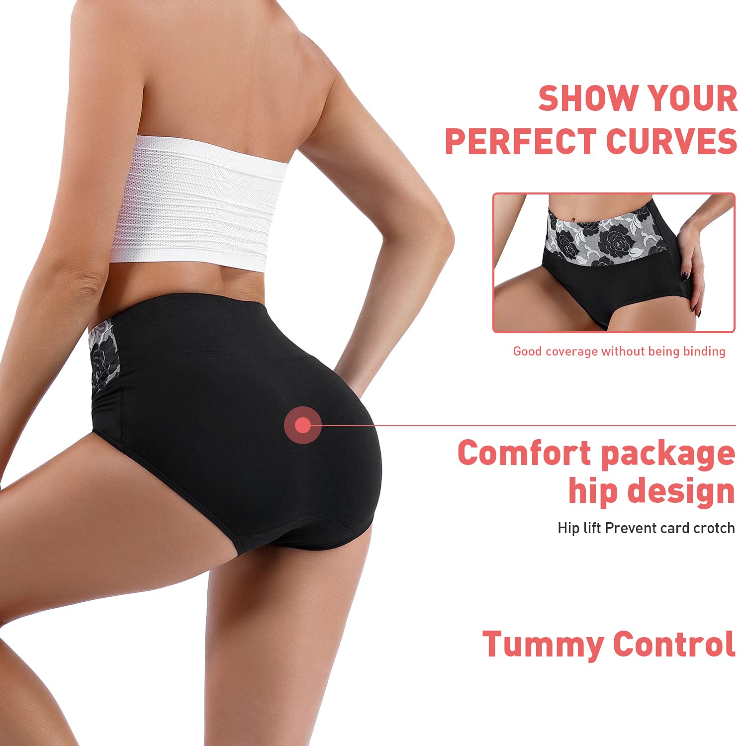 Honzadar Womens High Waist Underwear,Tummy Control briefs,Postpartum Panties,Full Coverage(5Pack-XXL)