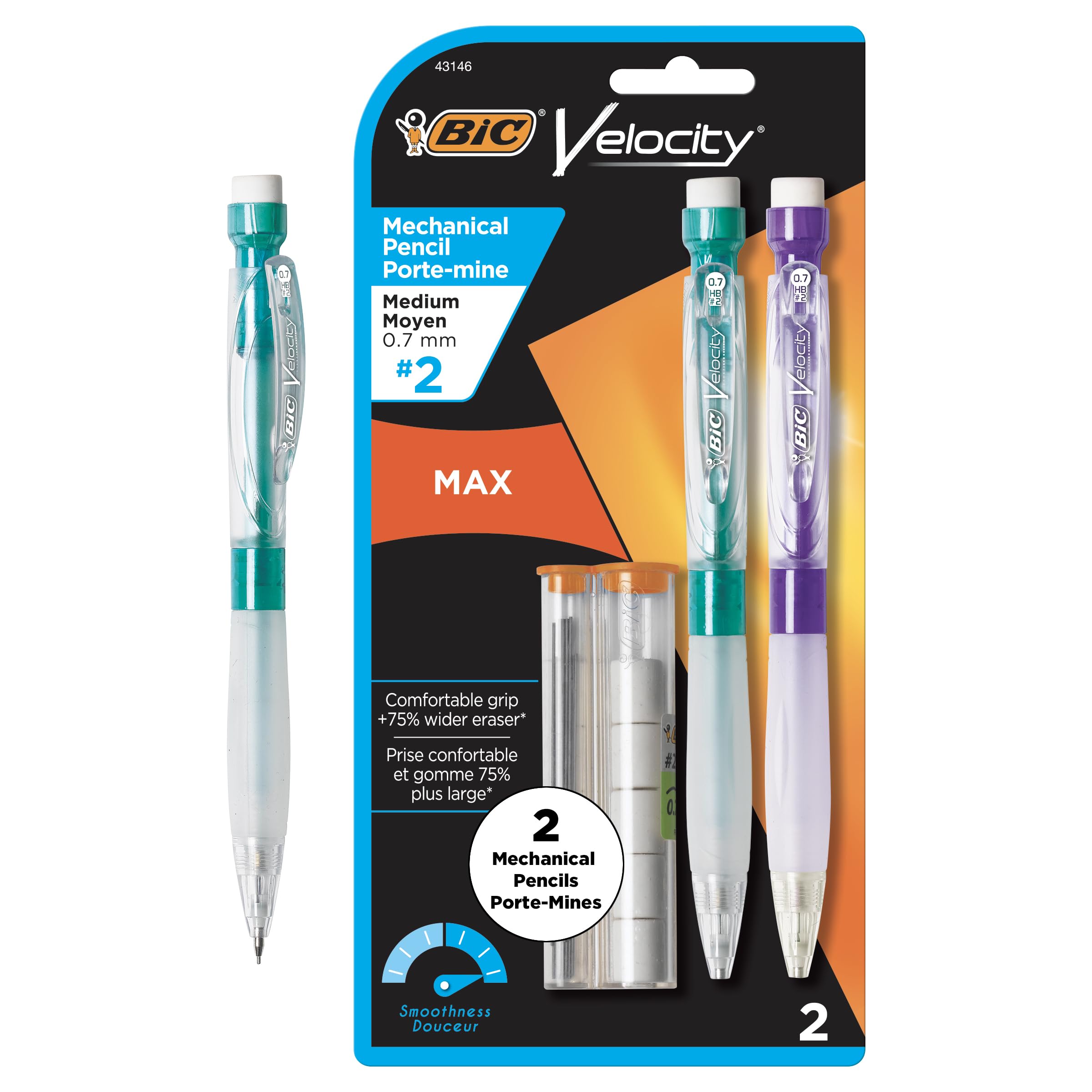 BIC Velocity Max Mechanical Pencil, Medium Point (0.7mm), 2-Count, Black
