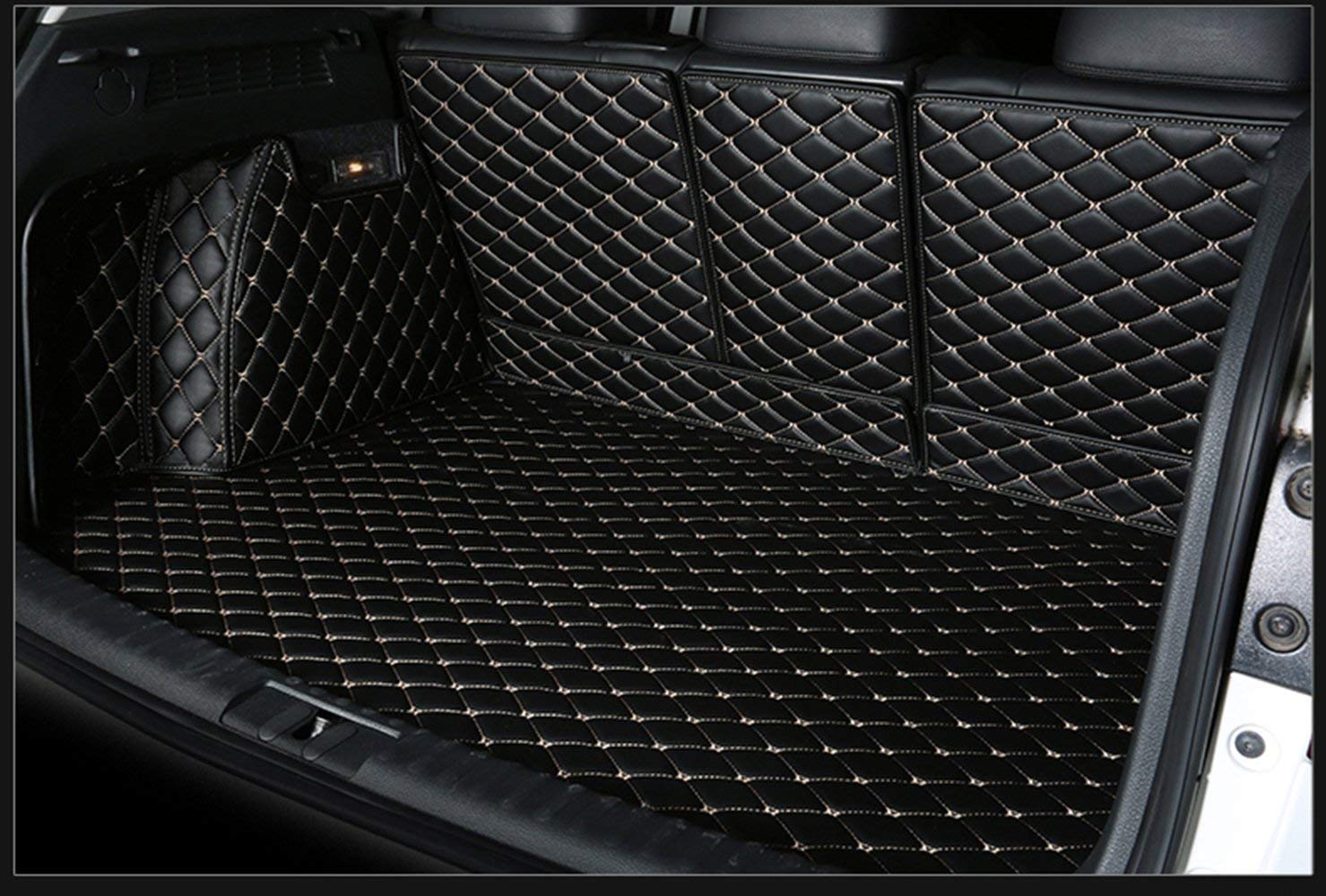 Worth-Mats Trunk Mat Compatible with Porsche Cayenne SUV Fuel 2019-2024 3D Full Coverage Cargo Liner Black with Gold Stitching