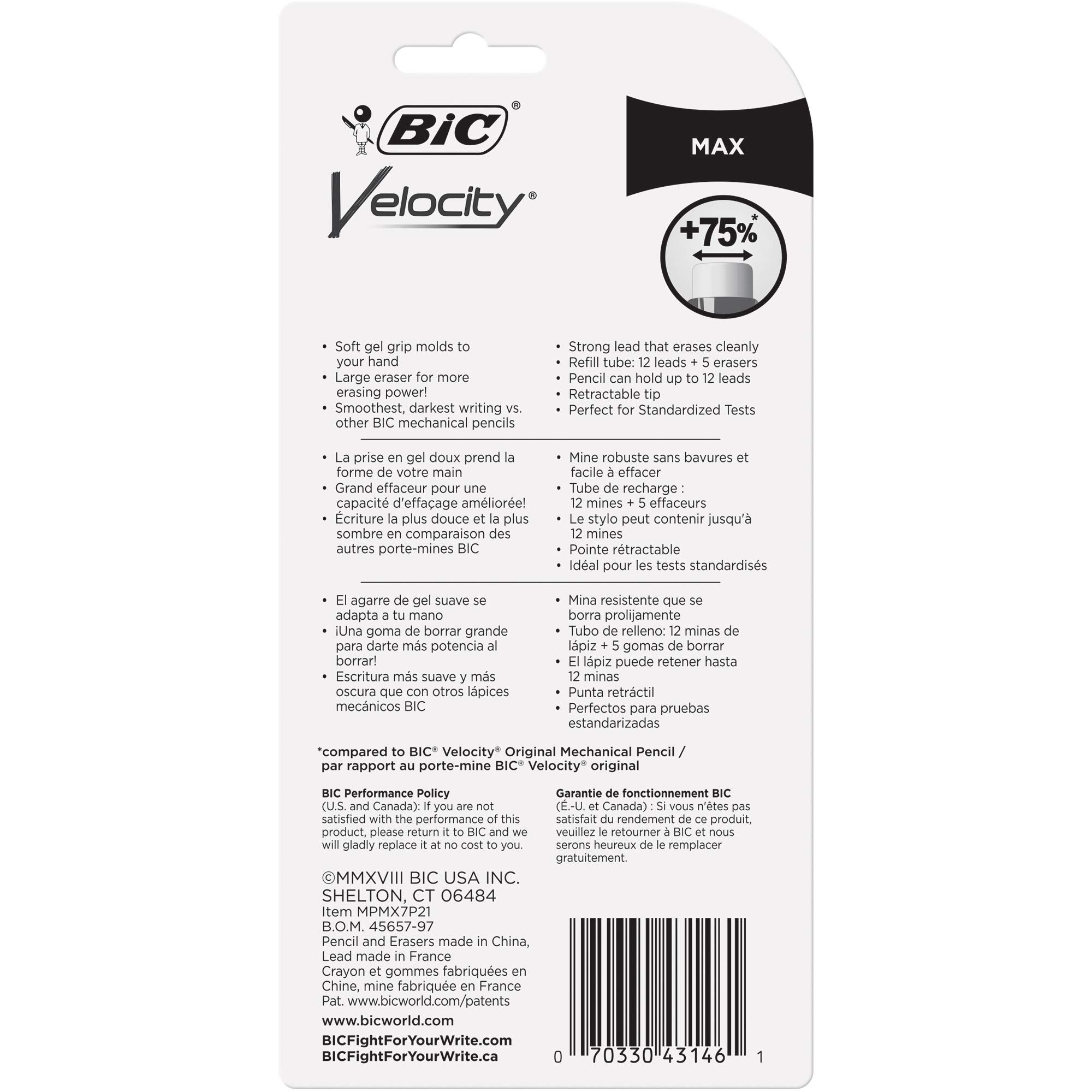 BIC Velocity Max Mechanical Pencil, Medium Point (0.7mm), 2-Count, Black