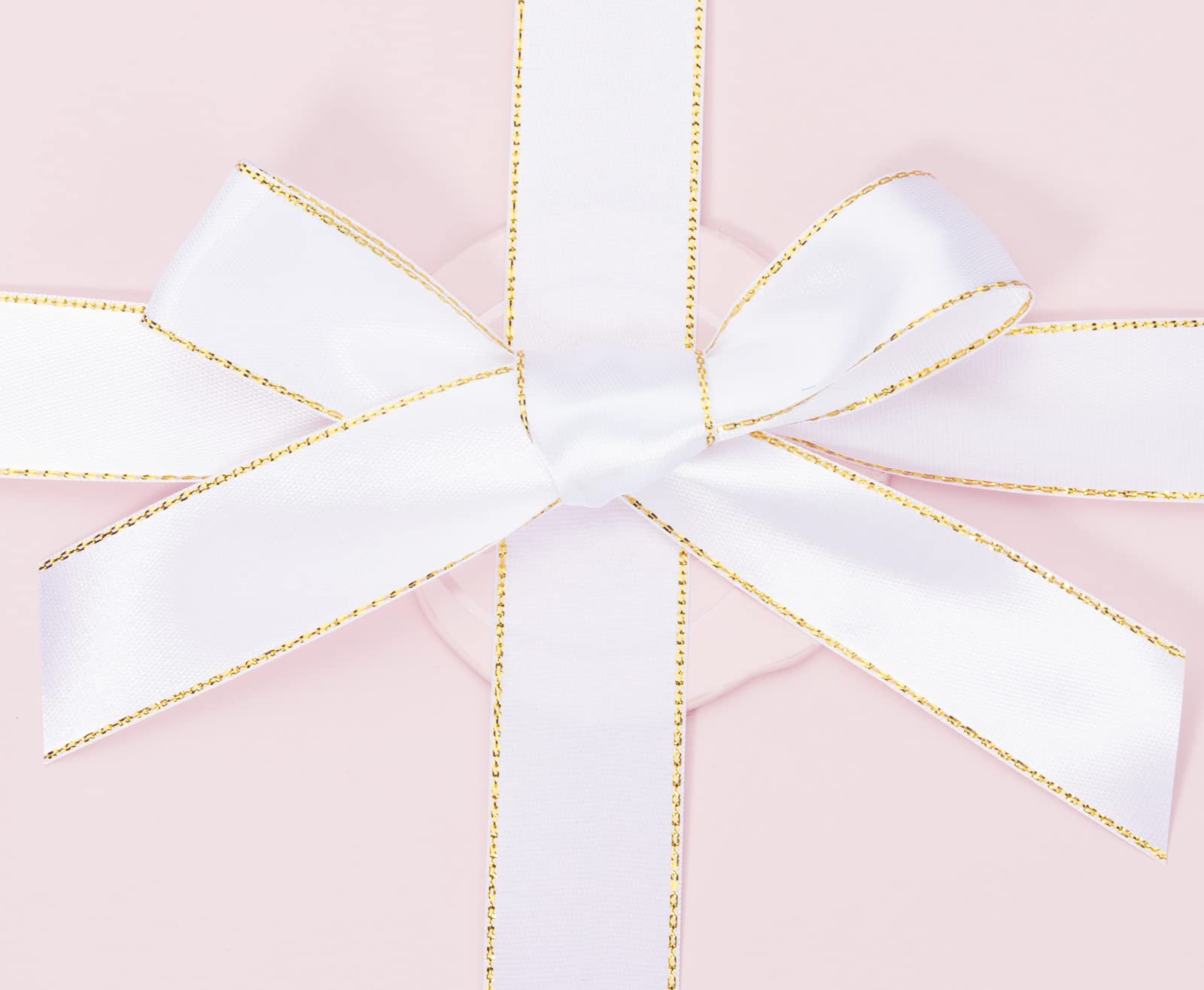 YASEO 25 Yards 1 Inch White Satin Ribbon with Gold Edges, Gold Border Fabric Ribbons for Gift Wrapping and Crafts