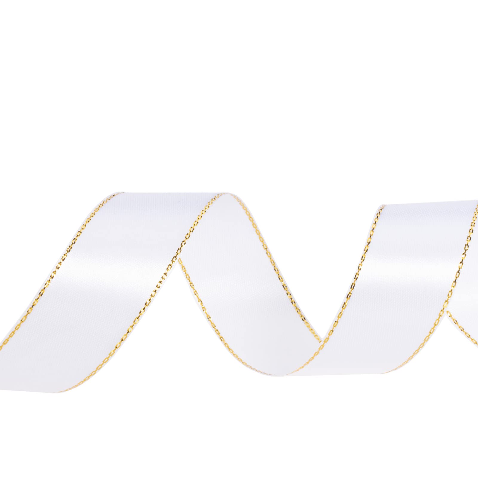 YASEO 25 Yards 1 Inch White Satin Ribbon with Gold Edges, Gold Border Fabric Ribbons for Gift Wrapping and Crafts