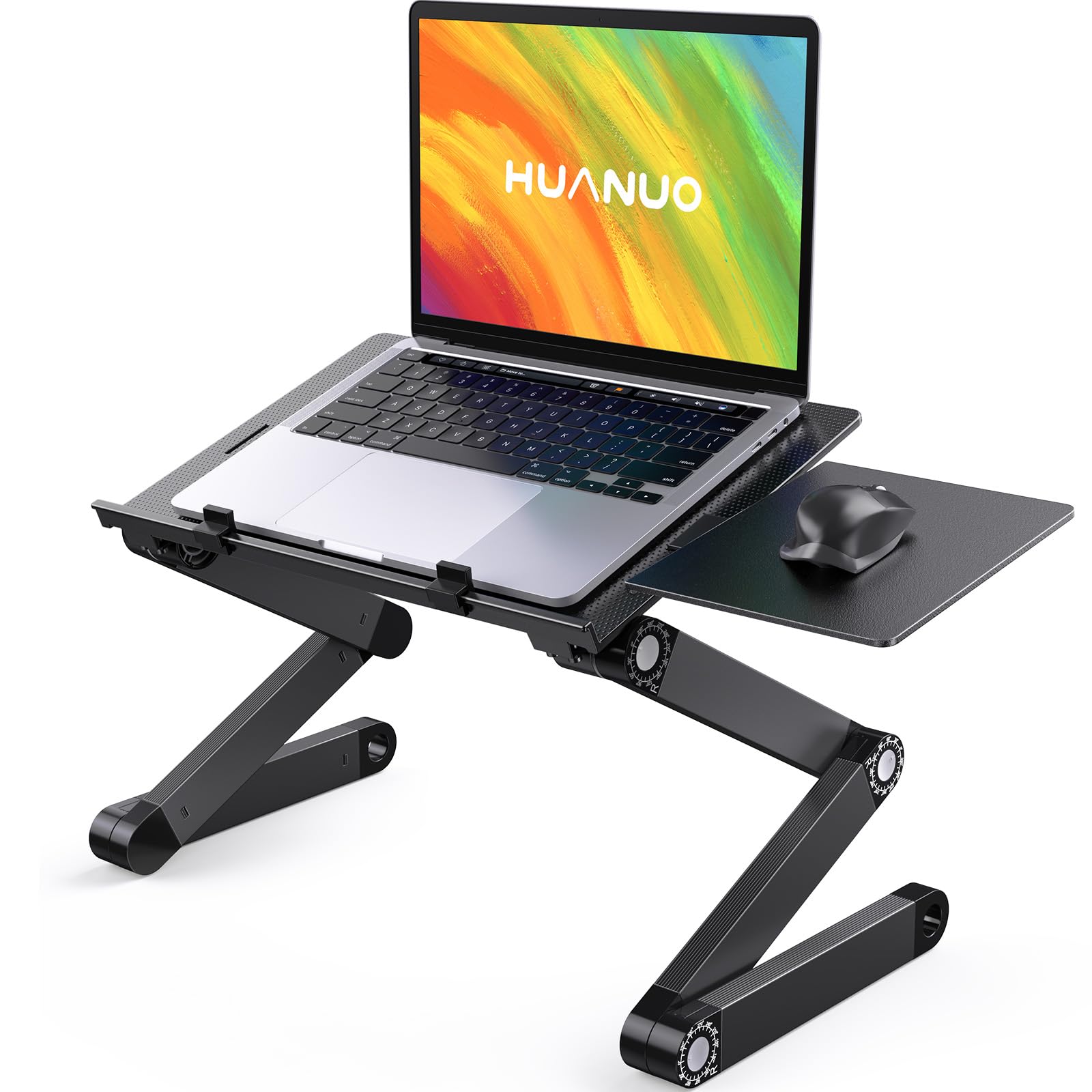 HUANUO Adjustable Laptop Stand, Laptop Desk for up to 15.6" Laptops, Portable Laptop Table Stand with 2 CPU Fans, Detachable Mouse Pad, Ergonomic Lap Desk for Laptop, TV Bed Tray, Standing Desk