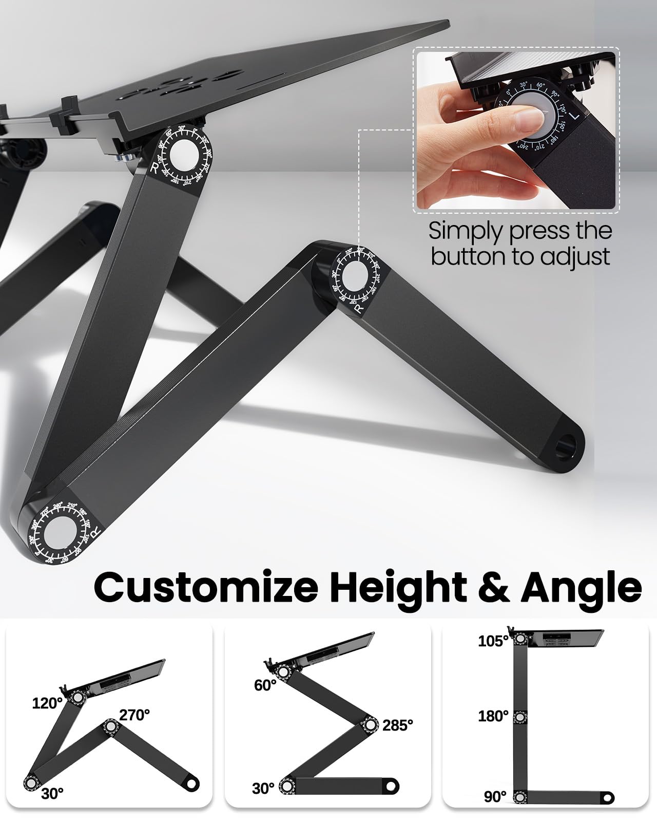 HUANUO Adjustable Laptop Stand, Laptop Desk for up to 15.6" Laptops, Portable Laptop Table Stand with 2 CPU Fans, Detachable Mouse Pad, Ergonomic Lap Desk for Laptop, TV Bed Tray, Standing Desk