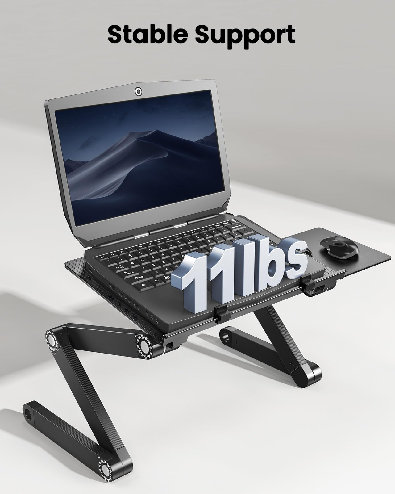 HUANUO Adjustable Laptop Stand, Laptop Desk for up to 15.6" Laptops, Portable Laptop Table Stand with 2 CPU Fans, Detachable Mouse Pad, Ergonomic Lap Desk for Laptop, TV Bed Tray, Standing Desk