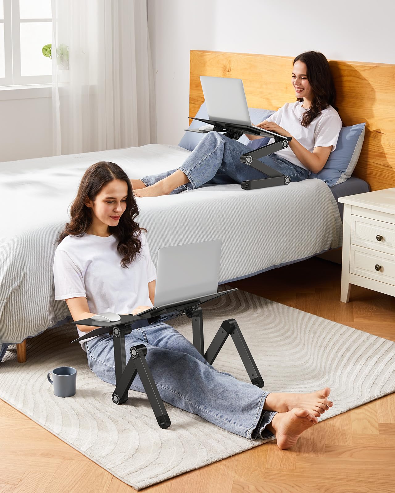 HUANUO Adjustable Laptop Stand, Laptop Desk for up to 15.6" Laptops, Portable Laptop Table Stand with 2 CPU Fans, Detachable Mouse Pad, Ergonomic Lap Desk for Laptop, TV Bed Tray, Standing Desk