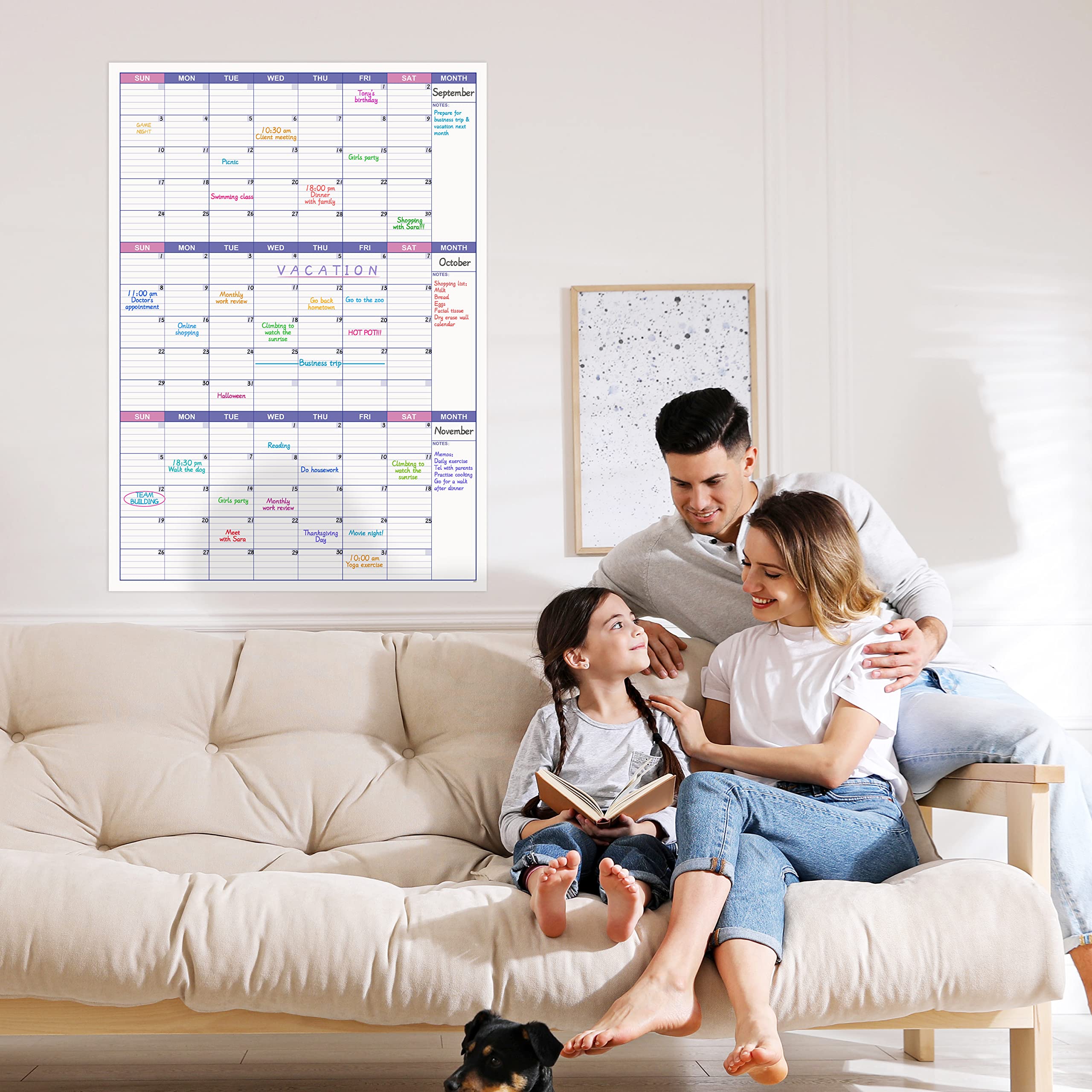 Large Dry Erase Calendar for Wall - 3 Month Vertical Wall Calendar, Blank Reusable Monthly Quarterly Calendar Planner Undated, 27.8" x 41" Whiteboard Calendar, Laminated Organizer for Home, Office