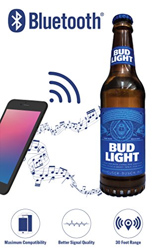 Bud Light Beer Bluetooth Bottle Speaker Portable Wireless Speaker with Rechargeable Battery Ideal for Indoor and Outdoor Activities Loud and Bass Audio Sound Easy to Carry Anywhere
