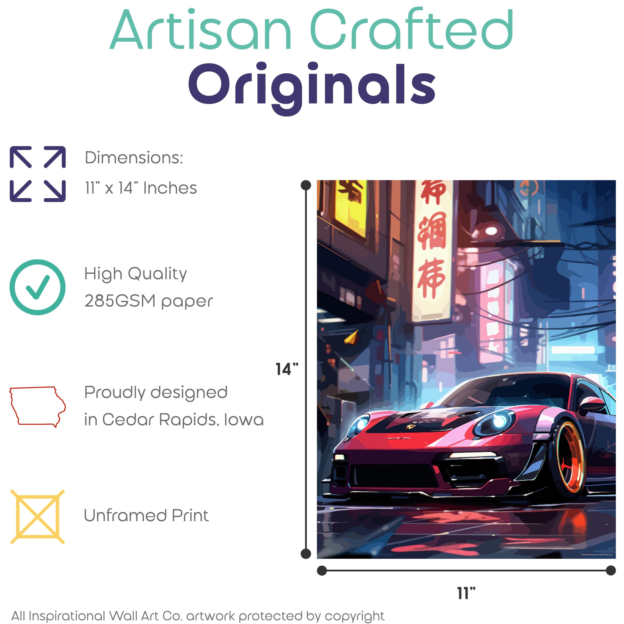 Inspirational Wall Art Co. - Racing | 2023 Porsche 911 - Car Posters for Boys Room - Car Wall Decor - Car Room Decor - Car Posters for Men | 11x14 Inches Unframed