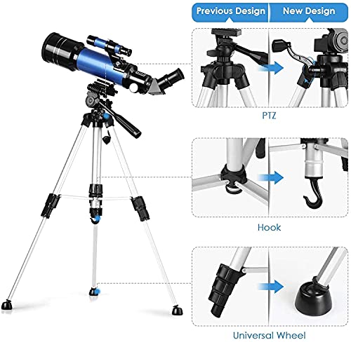 Tuword Telescope for Beginners Adults Kids, 70mm Aperture 400mm AZ Mount Astronomical Refracting Telescope Adjustable(17.7-35.4In) Portable Travel Telescopes with Backpack, Phone Adapter
